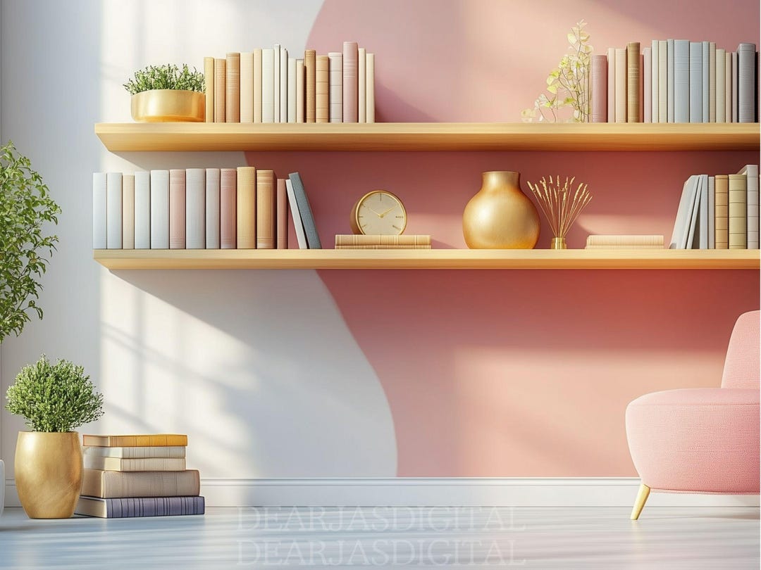 Virtual Background Pink Cozy Bookshelves for Zoom Calls Bookshelf ...