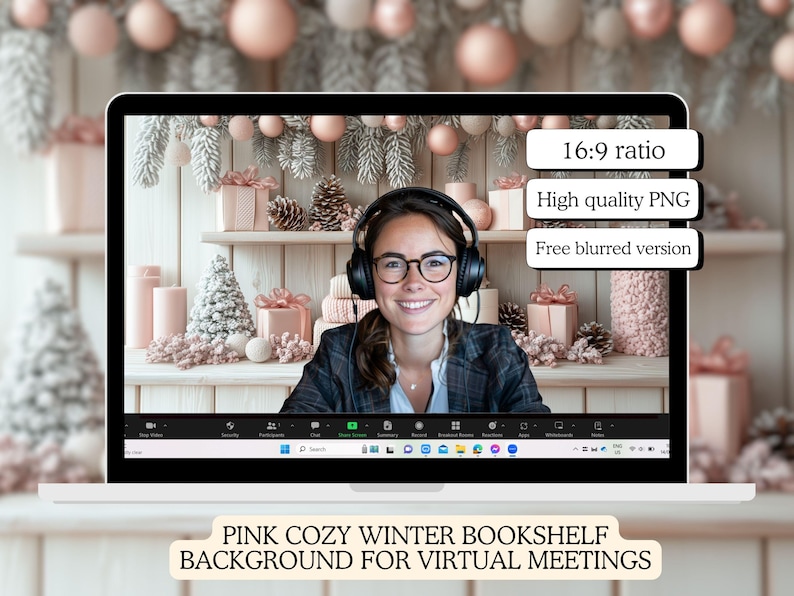 Pink Cozy Christmas Bookshelves Zoom Background Home Office Virtual ...