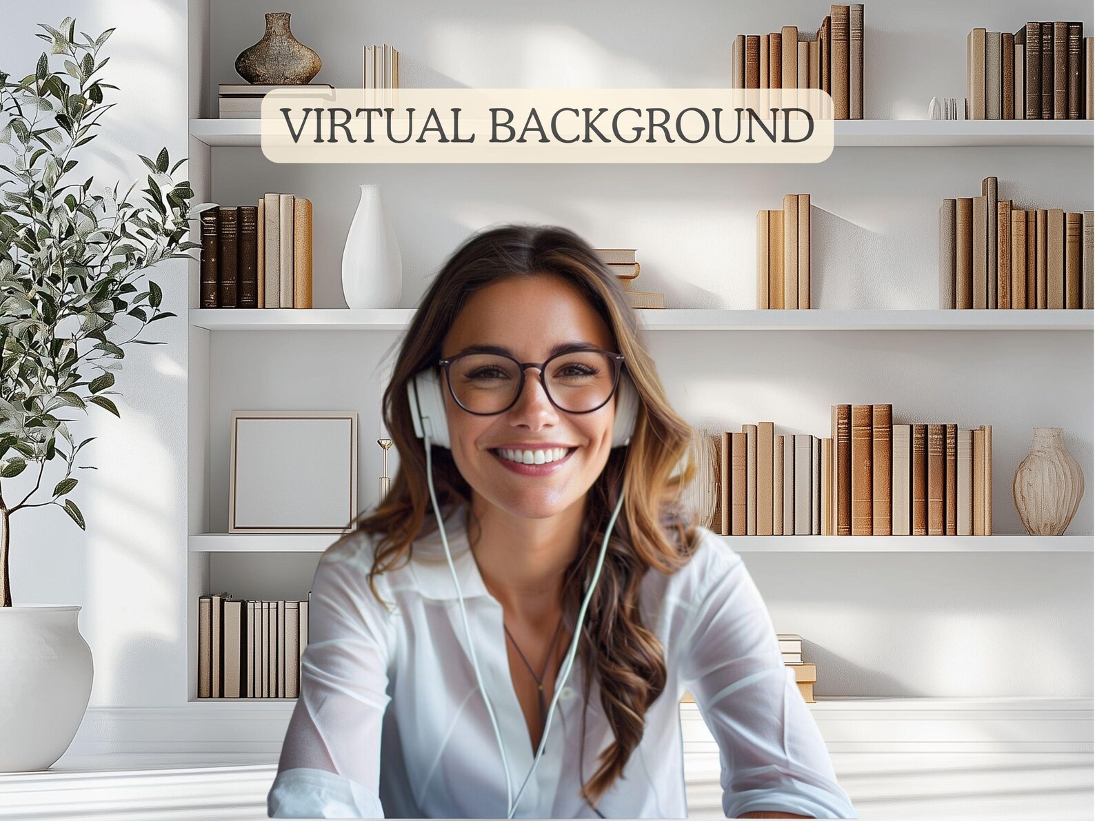 Virtual Background White Modern Shelving Digital Backdrop for Zoom ...