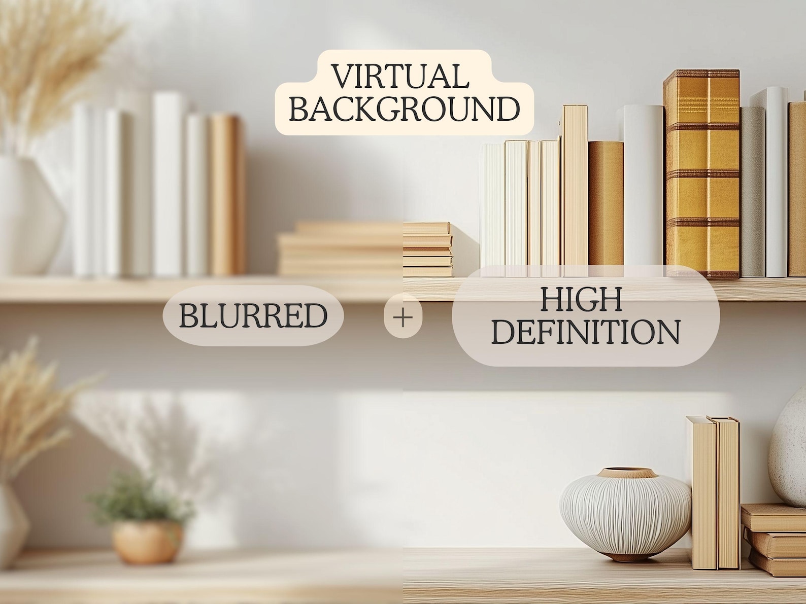 Zoom Background Modern Office, Elegant Bookshelf Backdrop for Digital ...
