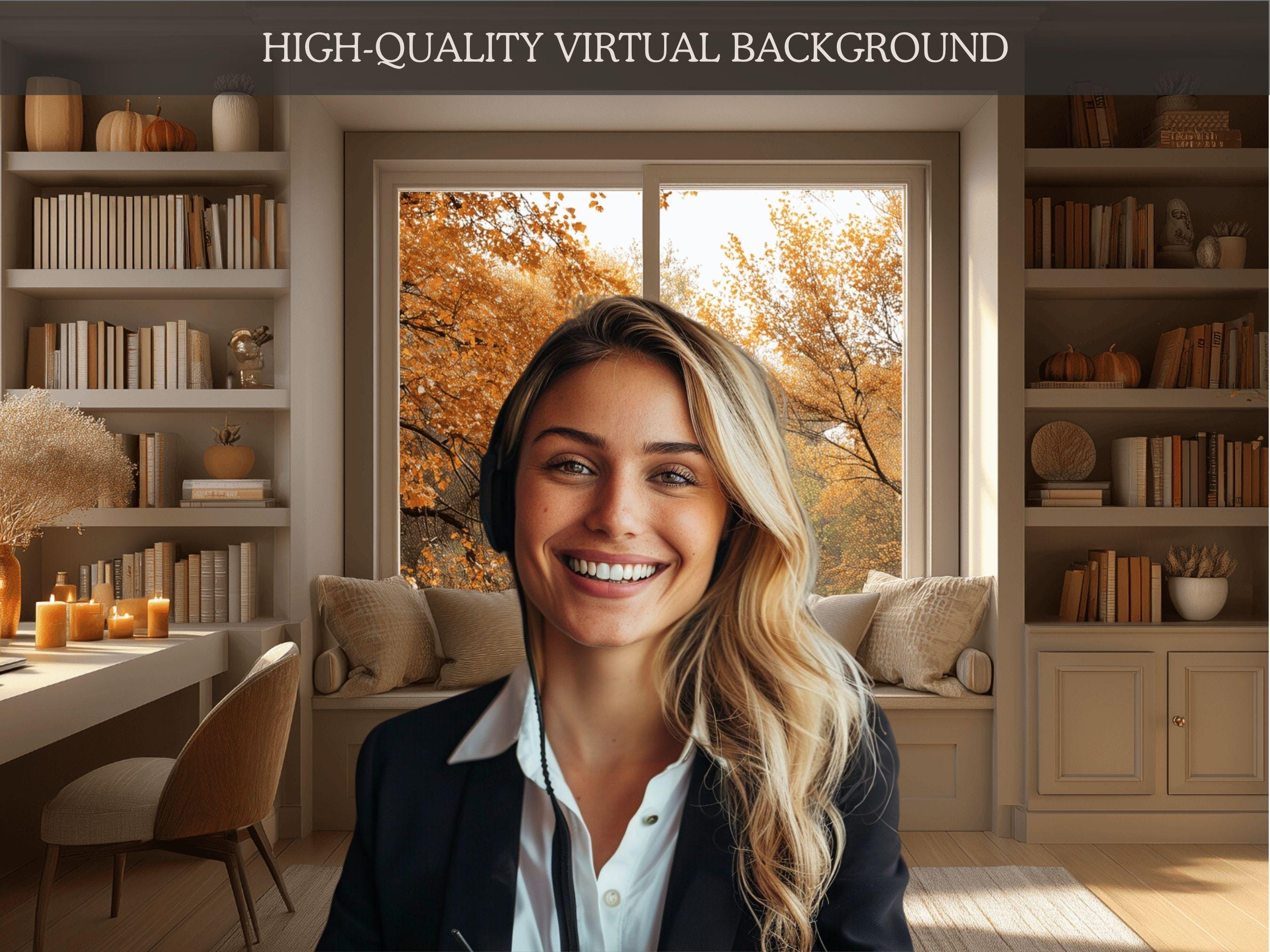 Autumn Window View Virtual Background, Cozy Fall Home (PNG Digital ...