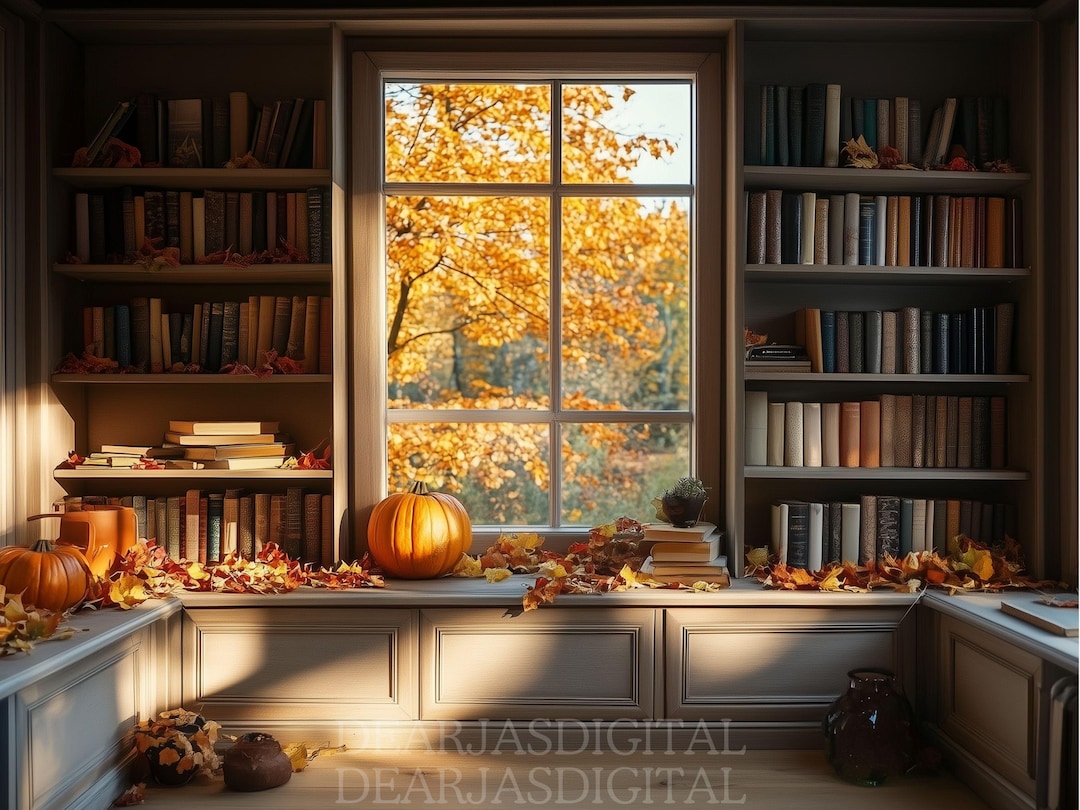 Autumn Theme Bookshelf Virtual Background | Cozy Fall Backdrop for Zoom ...