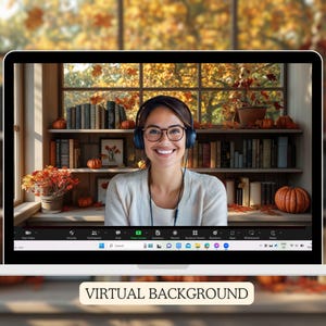 Autumn Theme Bookshelf Virtual Background | Cozy Fall Backdrop for Zoom ...