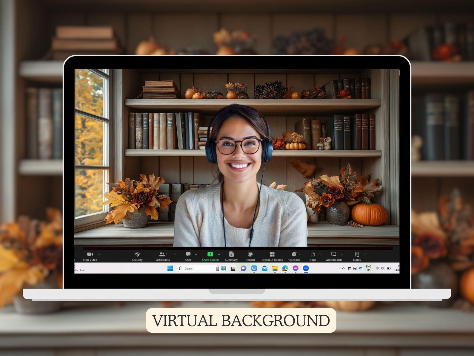 Autumn Bookshelf Virtual Background | Cozy Fall Theme (digital Download ...