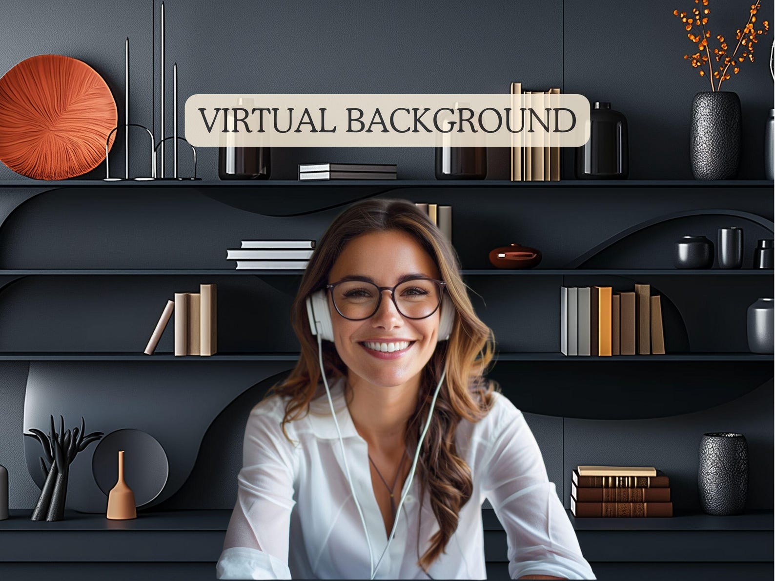Dark Bookshelf Zoom Background | Professional Virtual Office (PNG) - Etsy