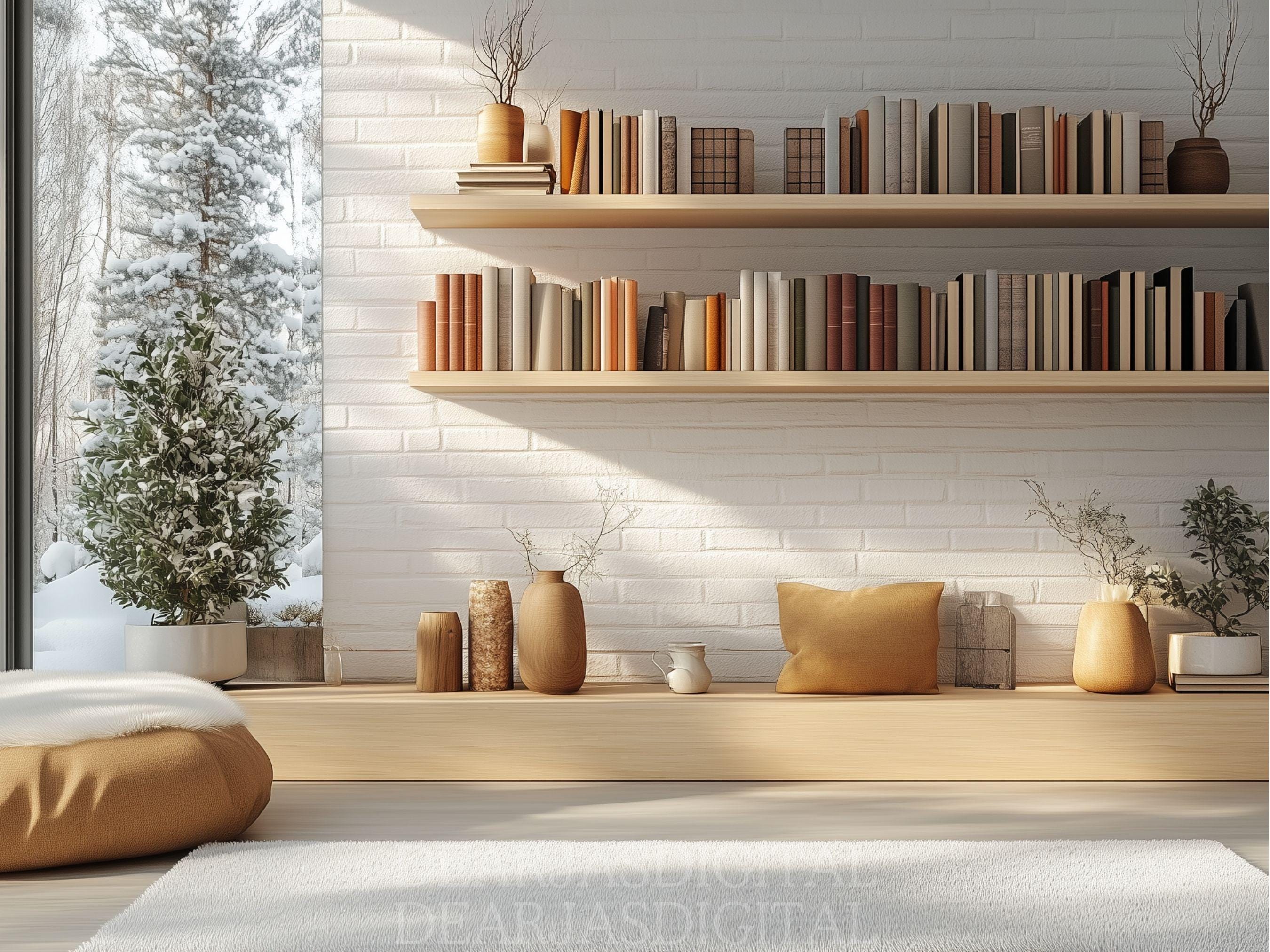 Cozy Winter Bookshelf Zoom Virtual Background | Perfect for Meetings ...