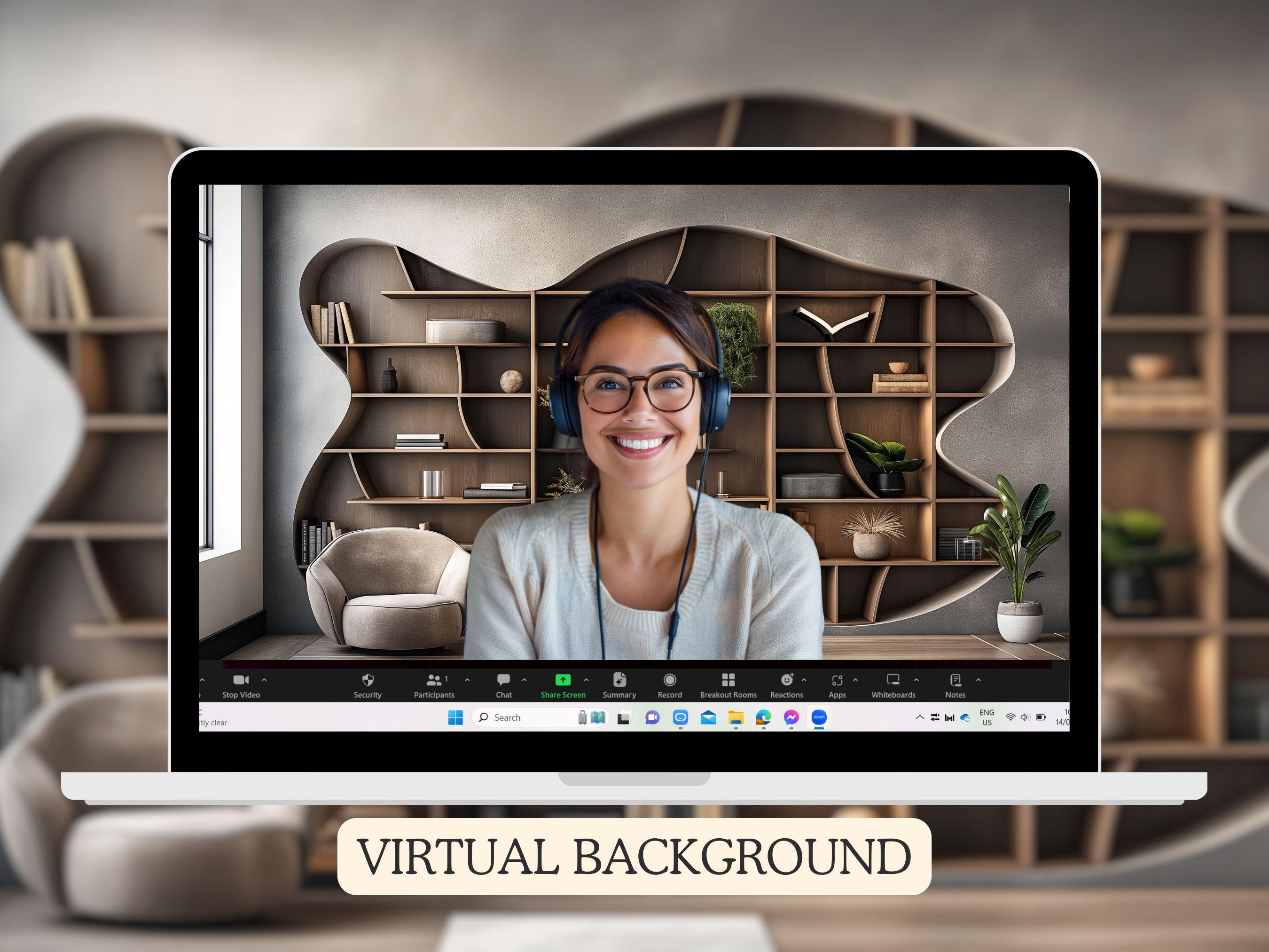 Zoom Background Office Dark, Stylish Bookshelf Backdrop for Virtual ...