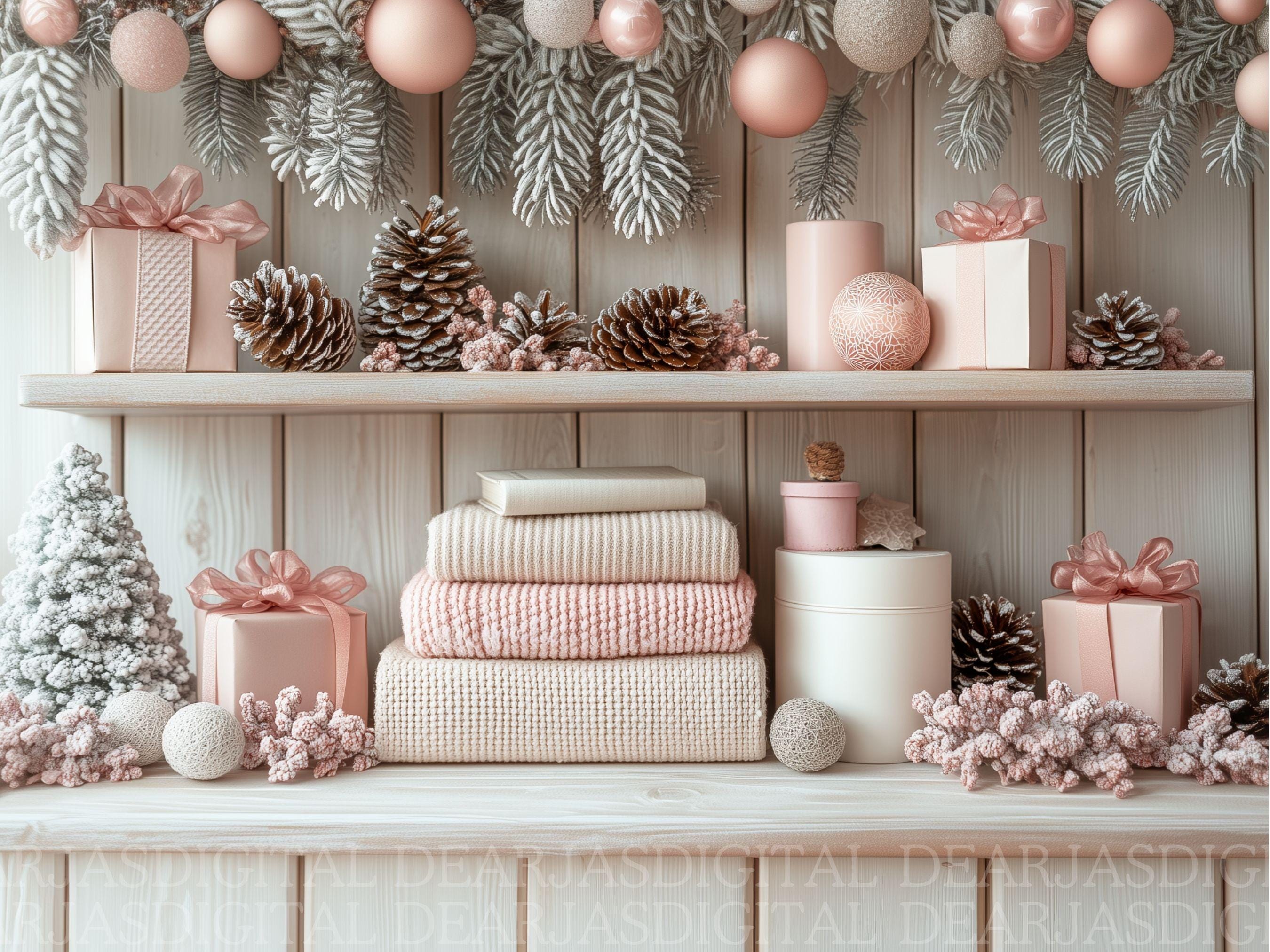 Pink Cozy Christmas Bookshelves Zoom Background Home Office Virtual ...