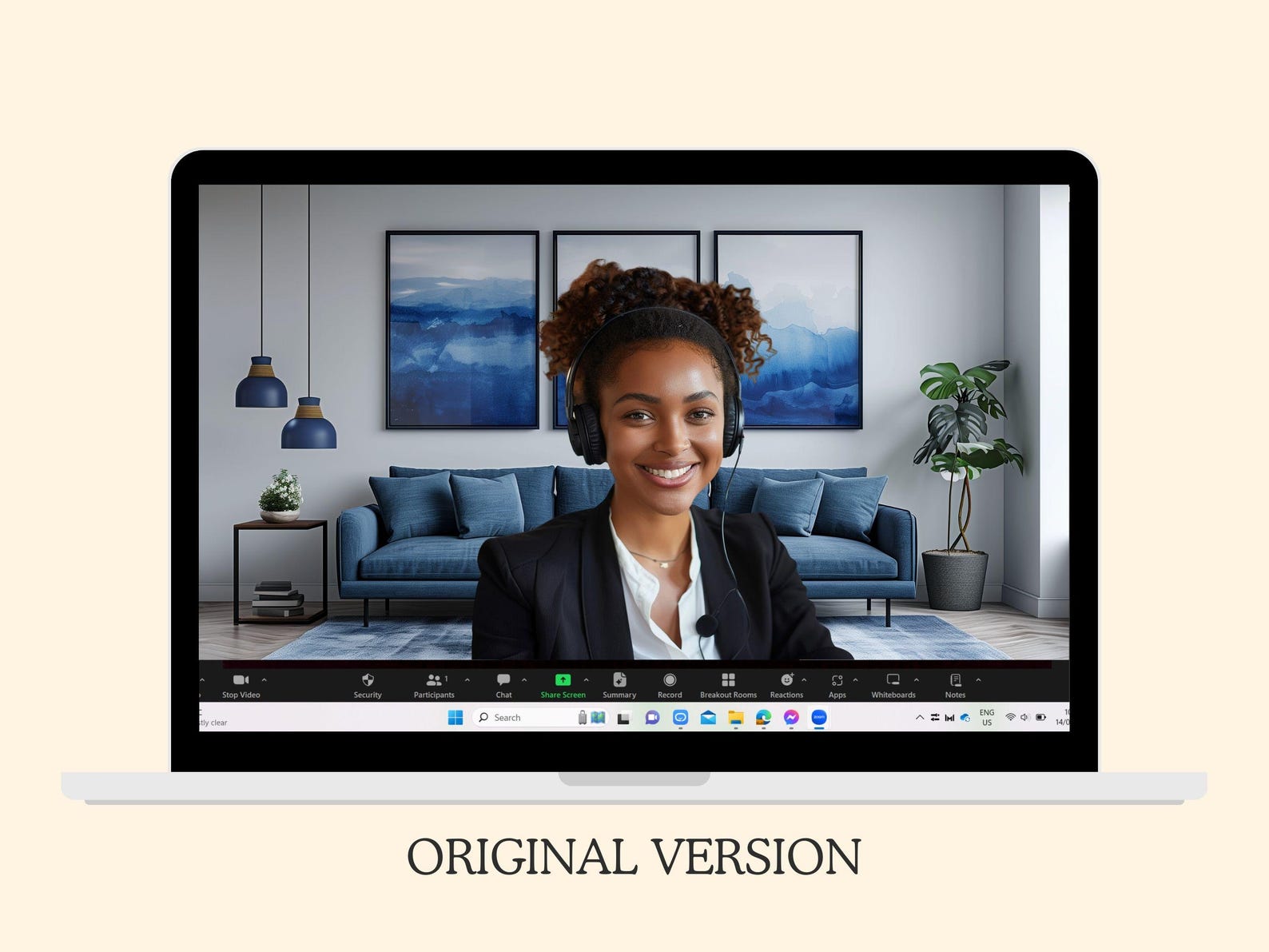 Modern Blue Zoom Background for Home Office - Virtual Meeting Backdrop ...