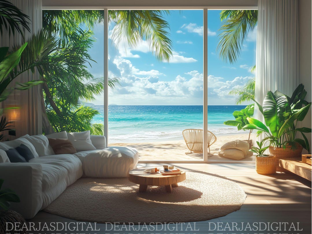 Virtual Background Beach View Living Room | Scenic Coastal Digital ...