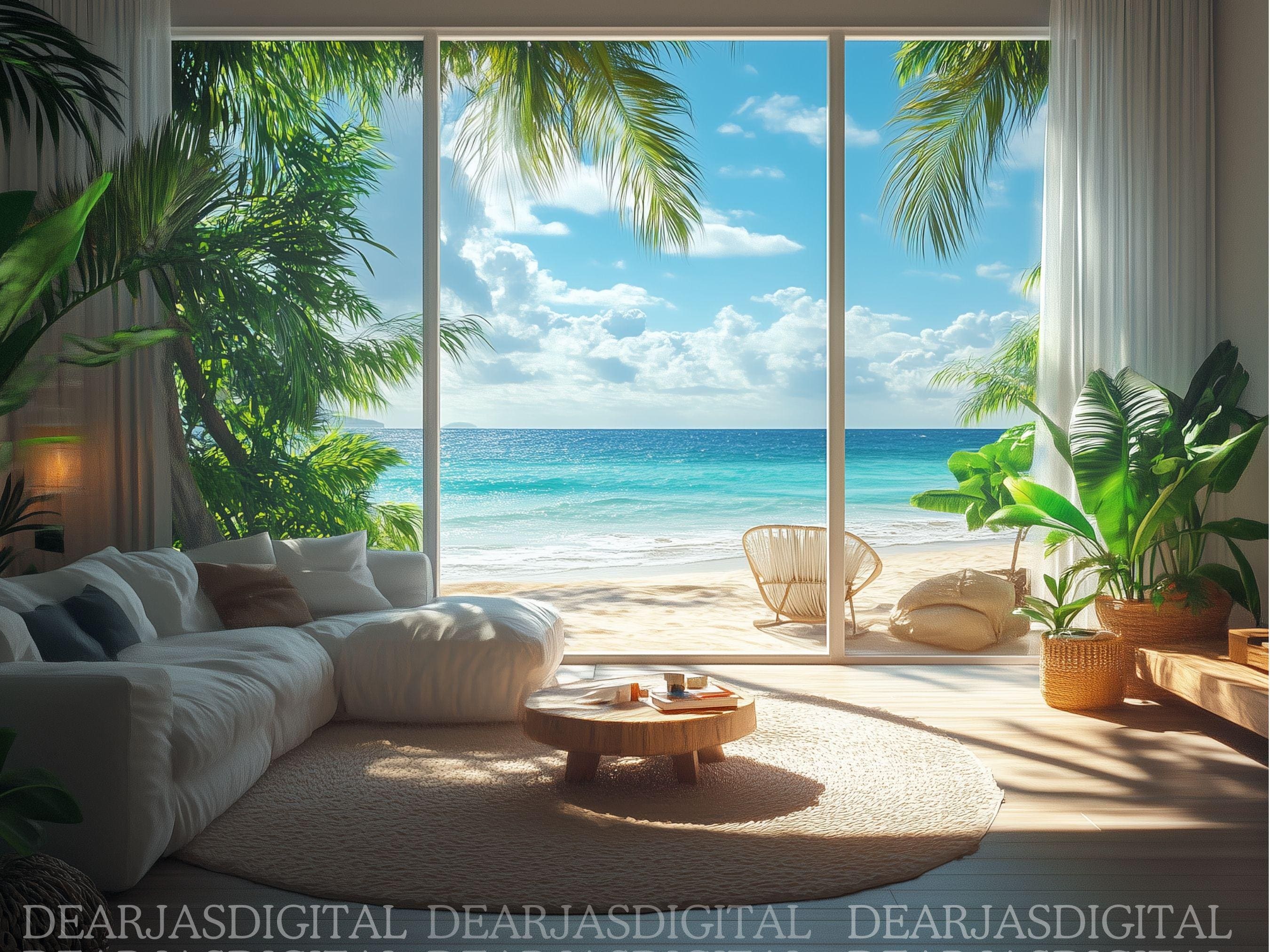 Virtual Background Beach View Living Room | Scenic Coastal Digital ...