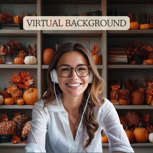 Autumn Bookshelf Virtual Background, Festive Fall Theme (PNG) - Etsy