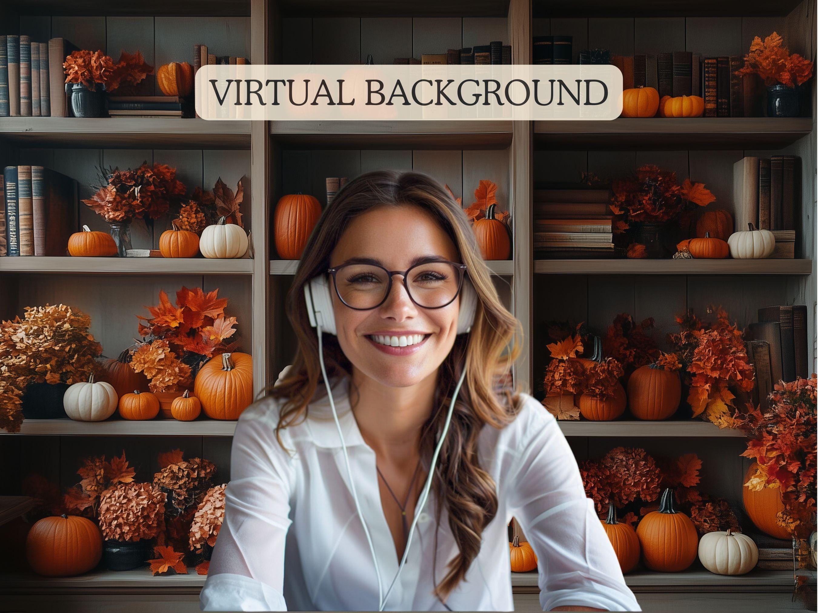 Autumn Bookshelf Virtual Background, Festive Fall Theme (PNG) - Etsy