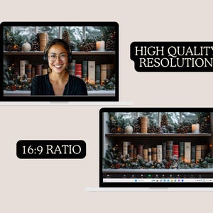 Winter Wonderland Bookshelf Virtual Background – Cozy Snowy Library ...