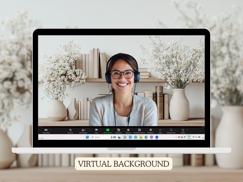 Spring Farmhouse Zoom Background for Virtual Meetings Boho Rustic Home ...