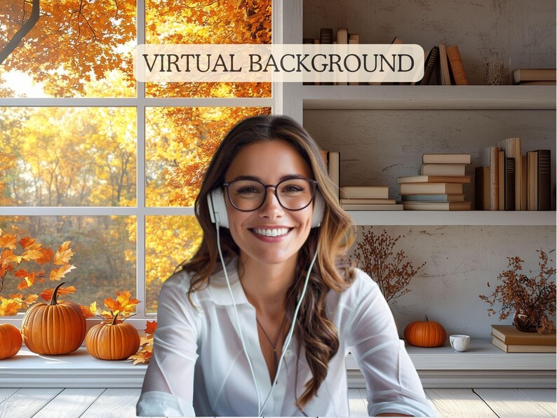 Autumn Bookshelf Virtual Background | Cozy Fall Zoom Backdrop (PNG) - Etsy