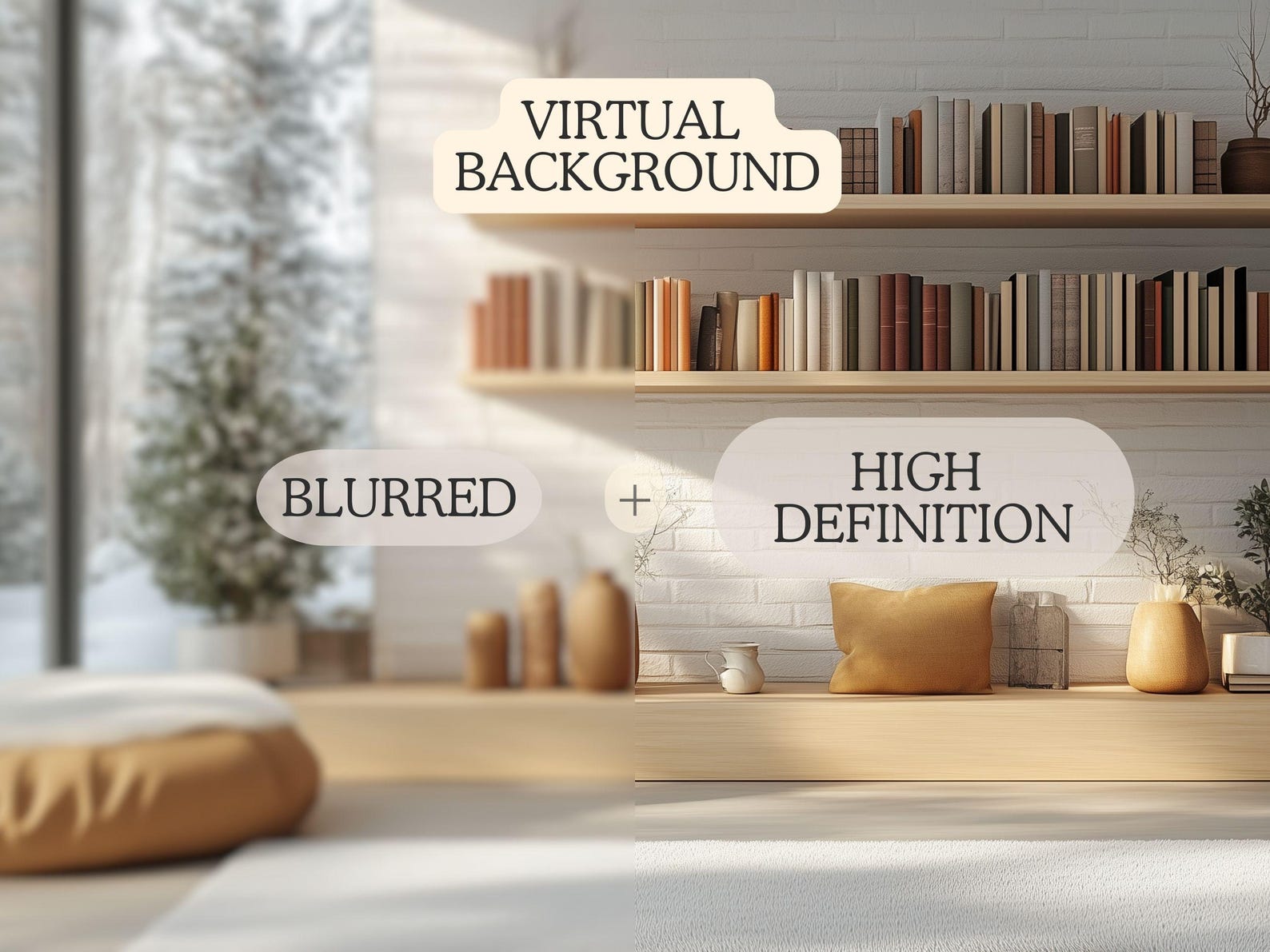 Cozy Winter Bookshelf Zoom Virtual Background Perfect for Meetings & Classes Minimalist Modern ...