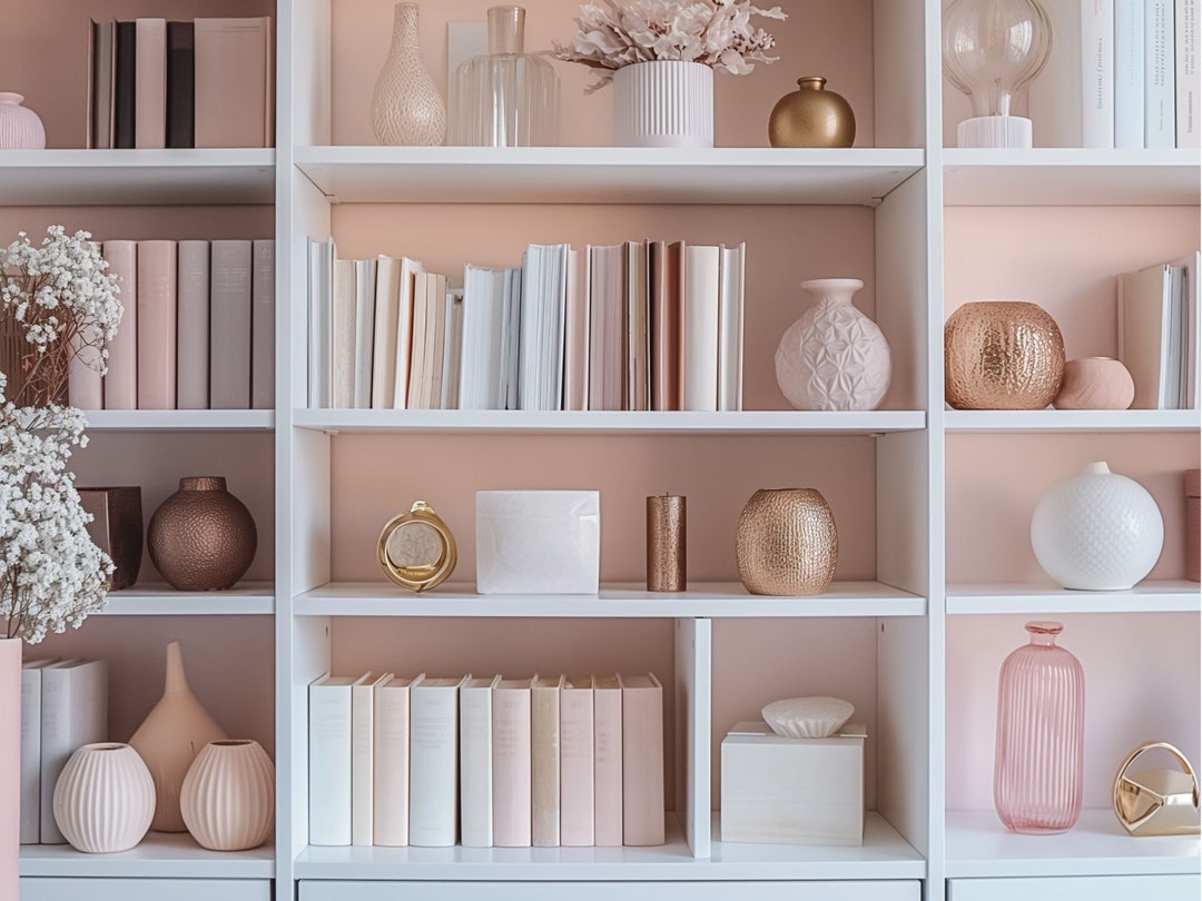 Blush Bookshelf Zoom Background, Cozy Home Office Backdrop (digital ...