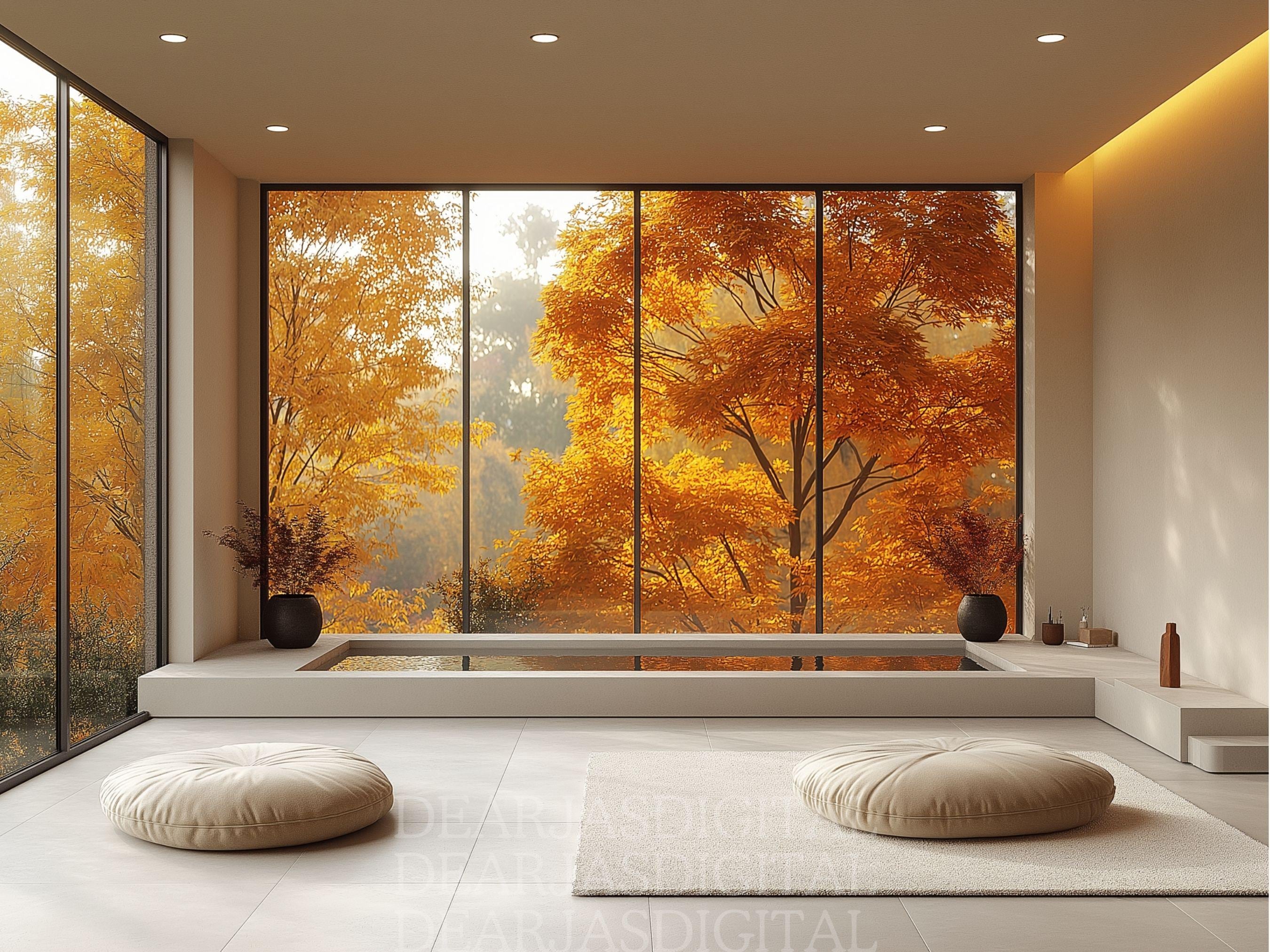Fall Trees Window Virtual Background Autumn Scenic Backdrop for Zoom Cozy Home Office Decor Zoom ...