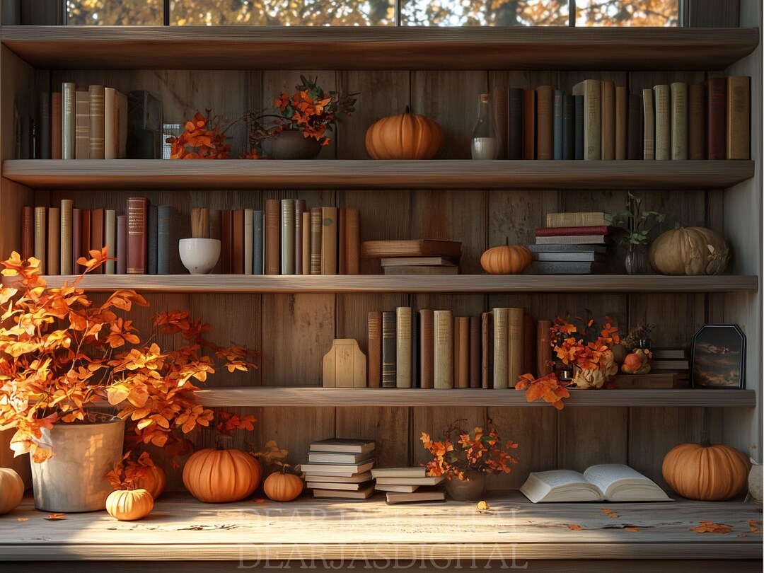 Autumn Bookshelf Virtual Background | Cozy Fall Zoom Backdrop (PNG) - Etsy