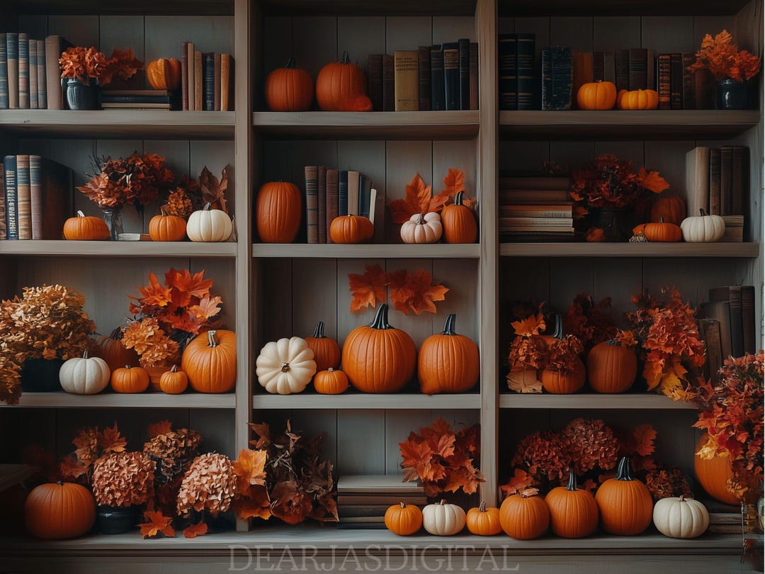 Autumn Bookshelf Virtual Background, Festive Fall Theme (PNG) - Etsy