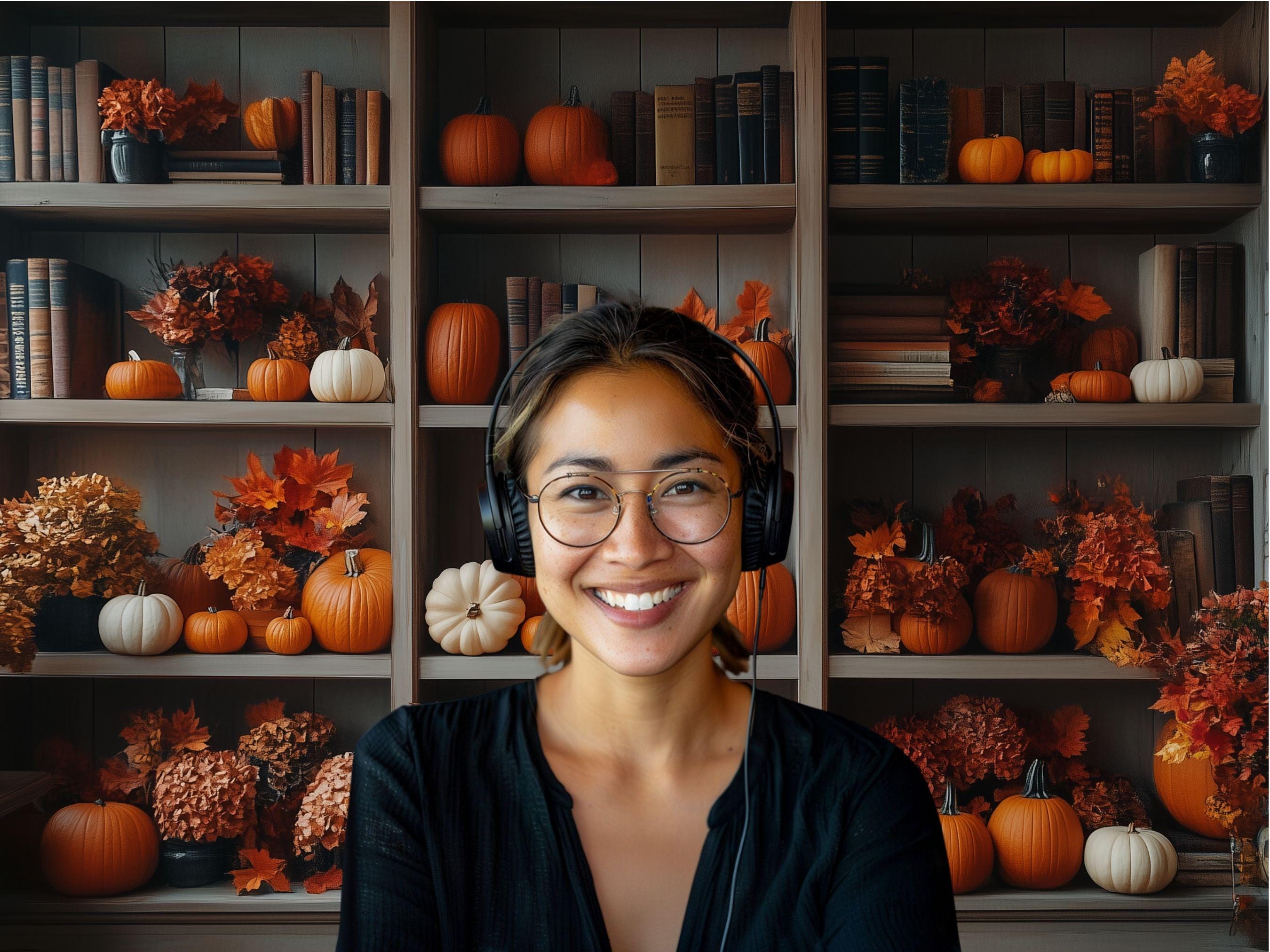 Autumn Bookshelf for Zoom Meeting, Festive Fall Themed Home Office ...