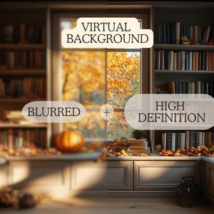 Autumn Theme Bookshelf Virtual Background | Cozy Fall Backdrop for Zoom ...