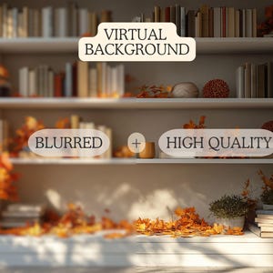 Autumn Theme Bookshelf Virtual Background Cozy Fall Backdrop for Zoom ...