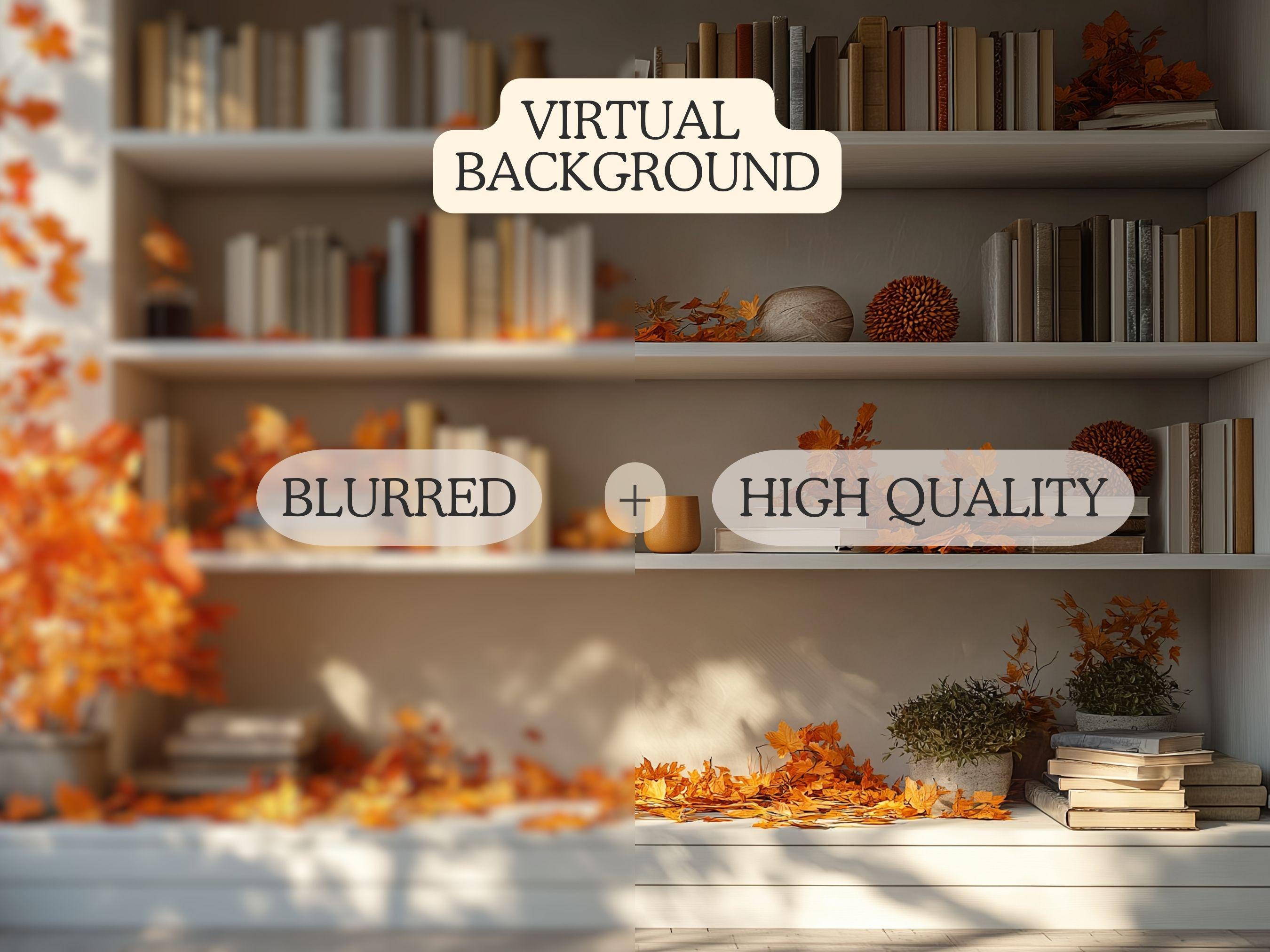 Autumn Theme Bookshelf Virtual Background | Cozy Fall Backdrop for Zoom ...