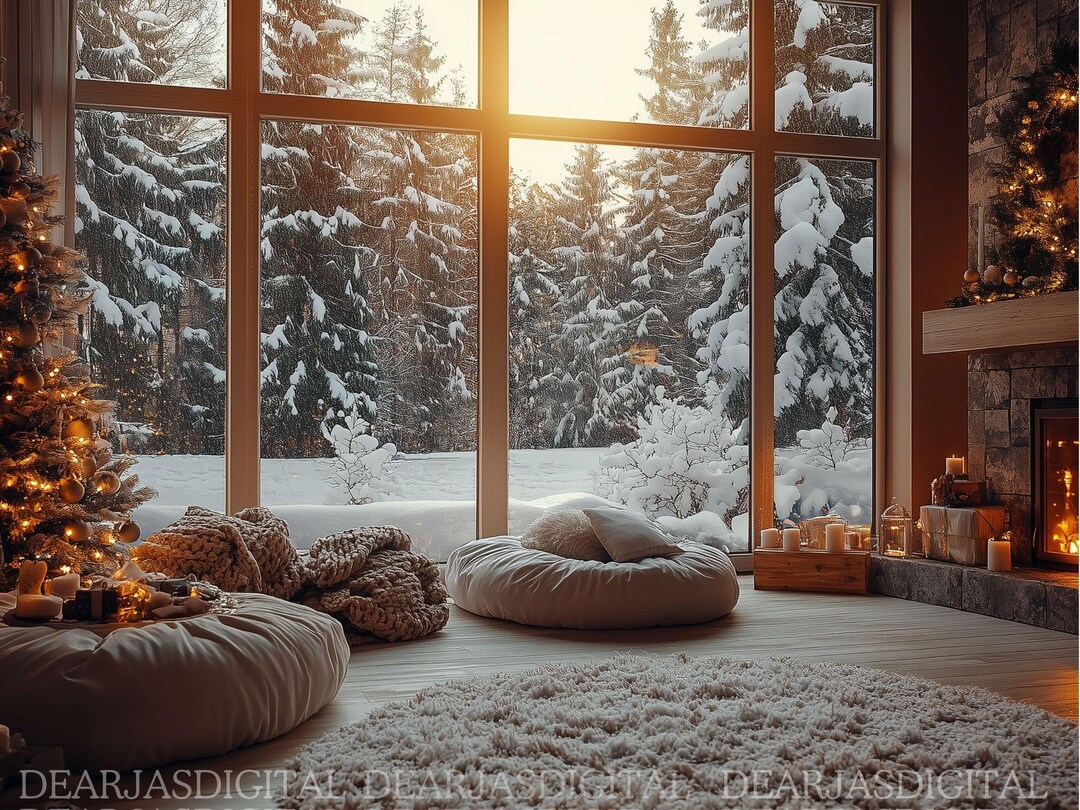 Cozy Christmas Cabin Zoom Background | Festive Holiday (digital ...