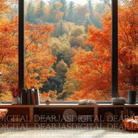 Fall Themed Zoom Background, Autumn Bookshelf for Zoom Meeting Virtual ...