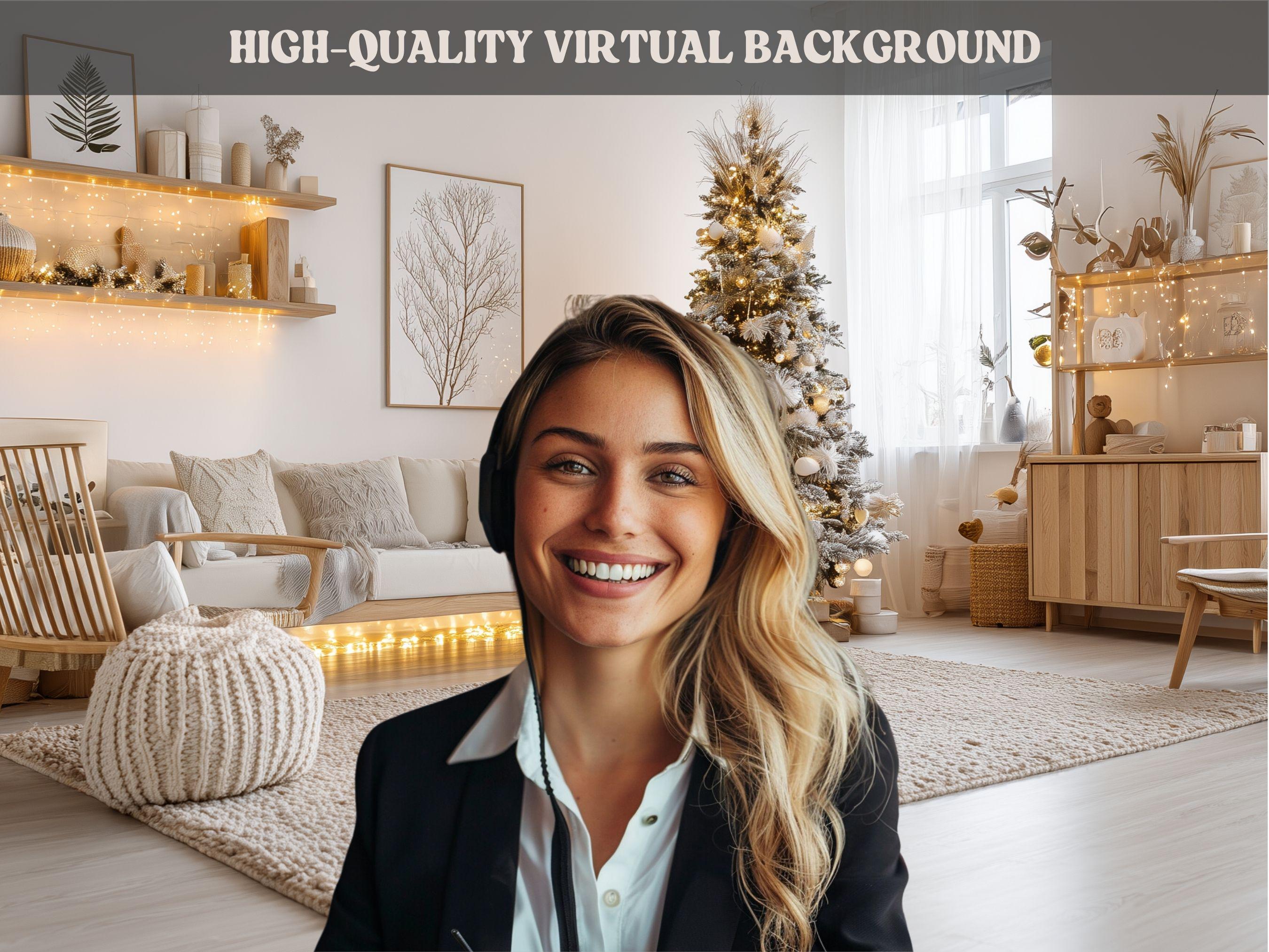 Christmas Virtual Zoom Background | Cozy Modern Holiday Home Office ...