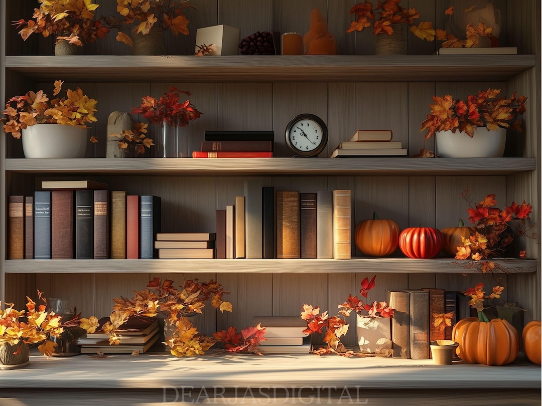 Autumn Office Fall Bookshelf Zoom Backgrounds, 16:9 Ratio, Pumpkin ...