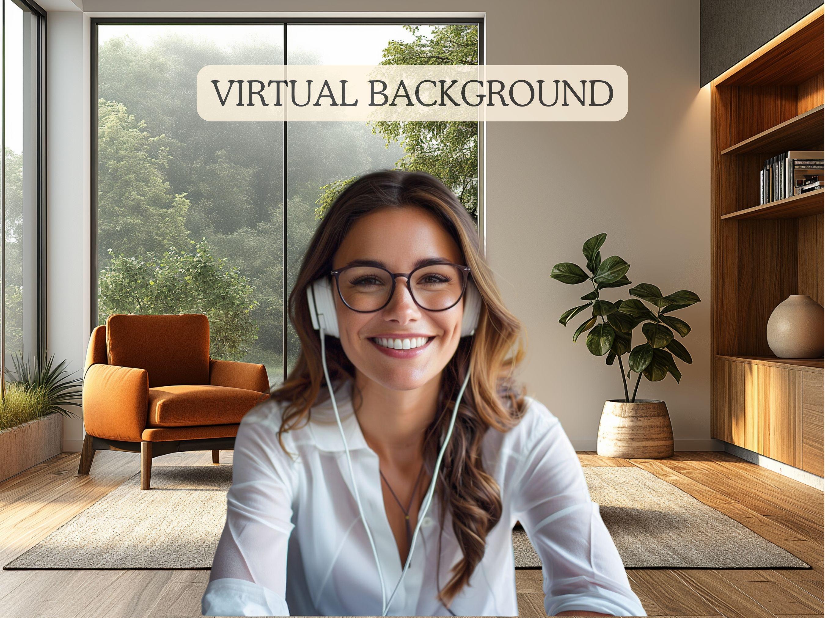 Cozy Home Office Virtual Background | Bookshelves & Plants (instant ...