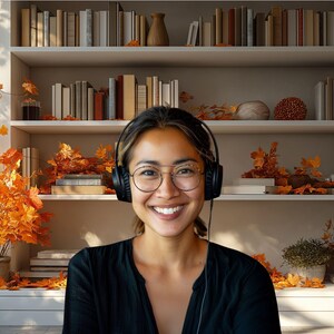 Autumn Theme Bookshelf Virtual Background Cozy Fall Backdrop for Zoom ...