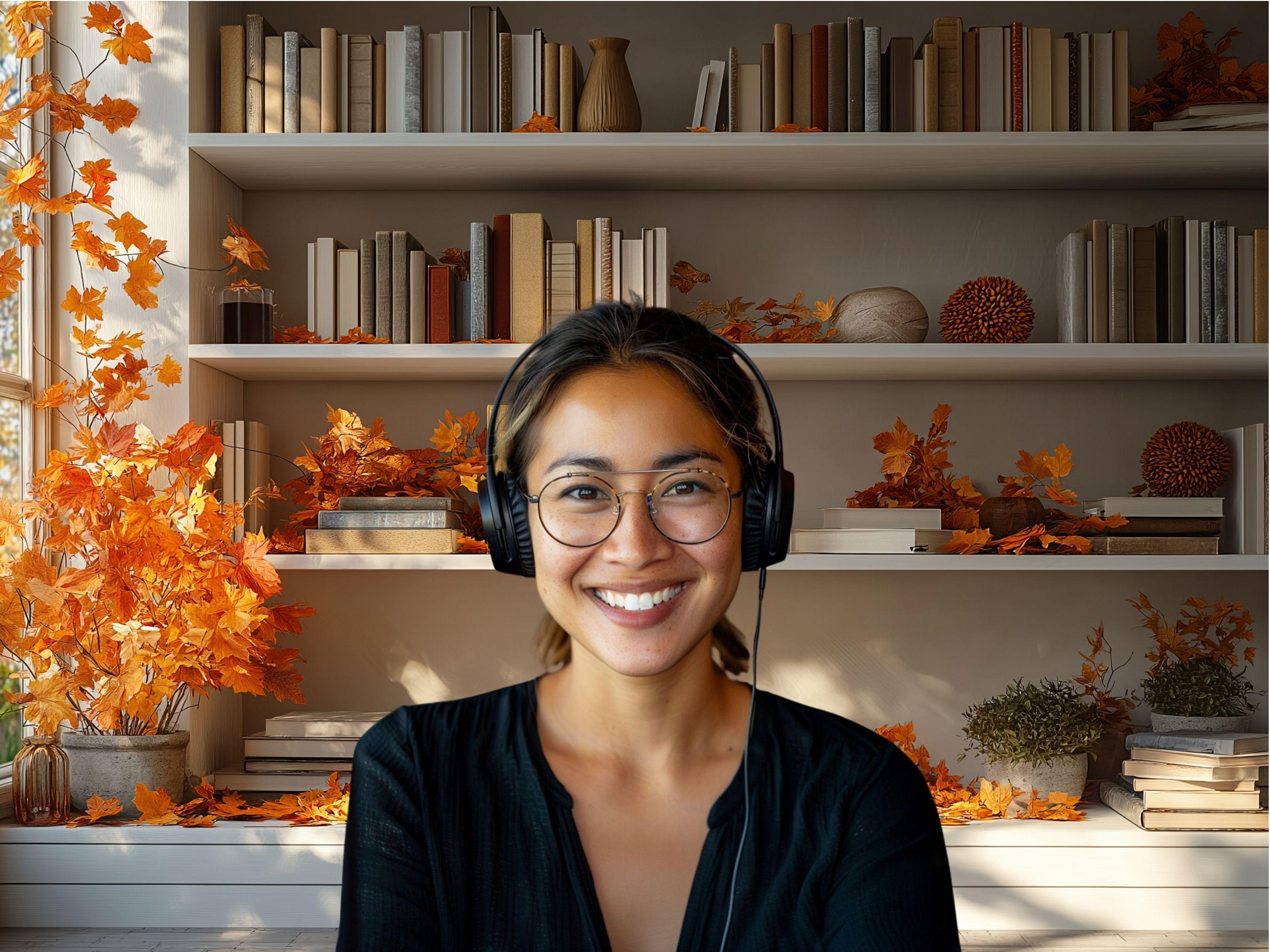 Autumn Theme Bookshelf Virtual Background | Cozy Fall Backdrop for Zoom ...