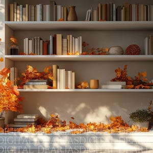 Autumn Theme Bookshelf Virtual Background | Cozy Fall Backdrop for Zoom ...