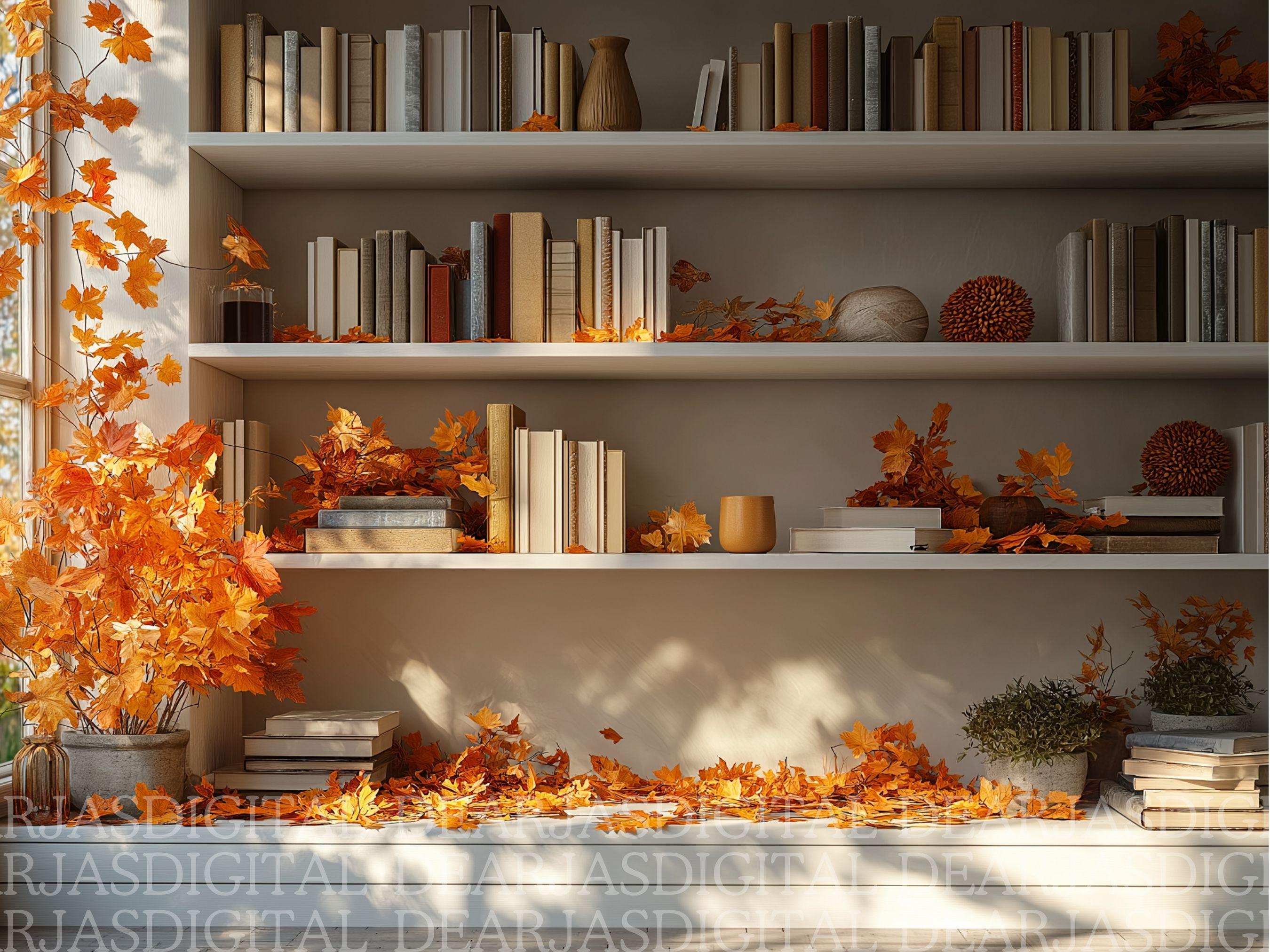 Autumn Theme Bookshelf Virtual Background | Cozy Fall Backdrop for Zoom ...