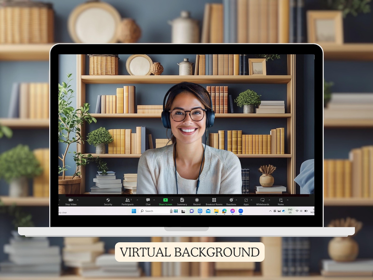 Cozy Bookshelf Zoom Backgrounds | Virtual Background for Video Calls ...