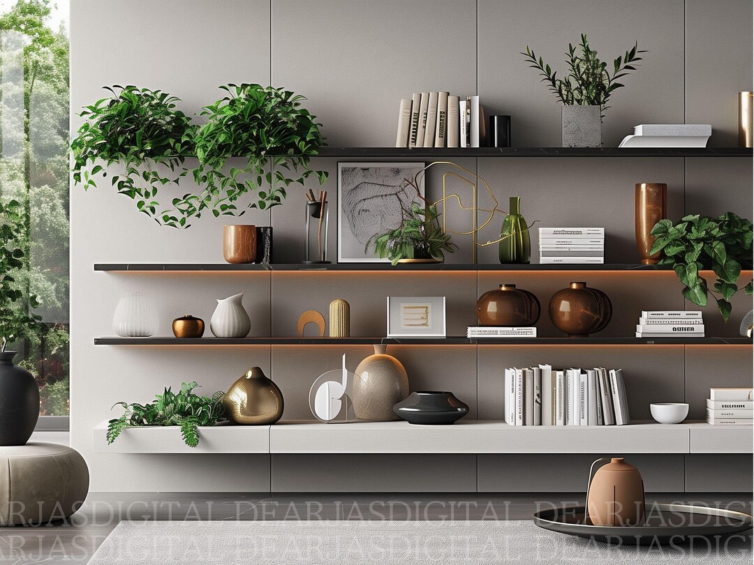 Modern Wall Bookcase Zoom Background | Realistic Home Office Virtual ...