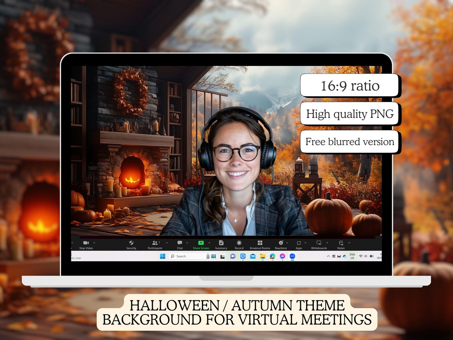 Zoom Backgrounds Rustic Fall Virtual Office Autumn Season Pumpkin Theme ...