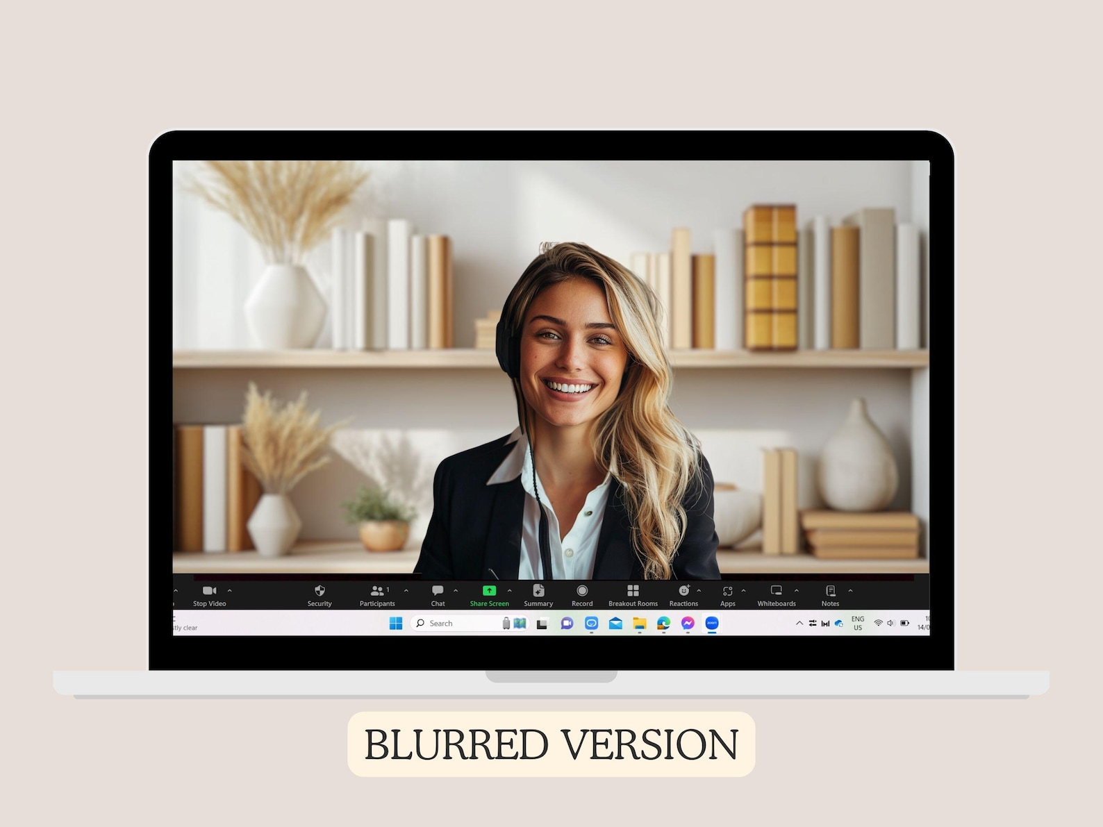 Zoom Background Modern Office, Elegant Bookshelf Backdrop for Digital ...