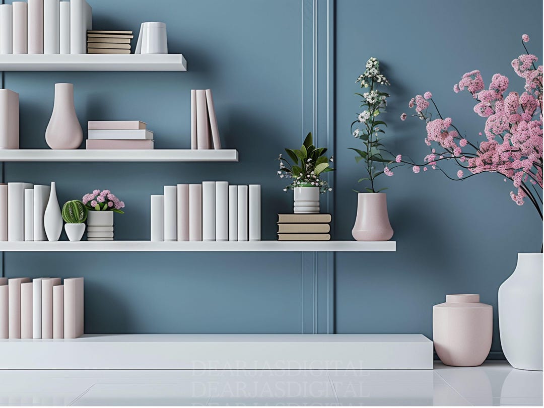 Modern Bookshelf Zoom Background, Minimalist Home Office (digital ...