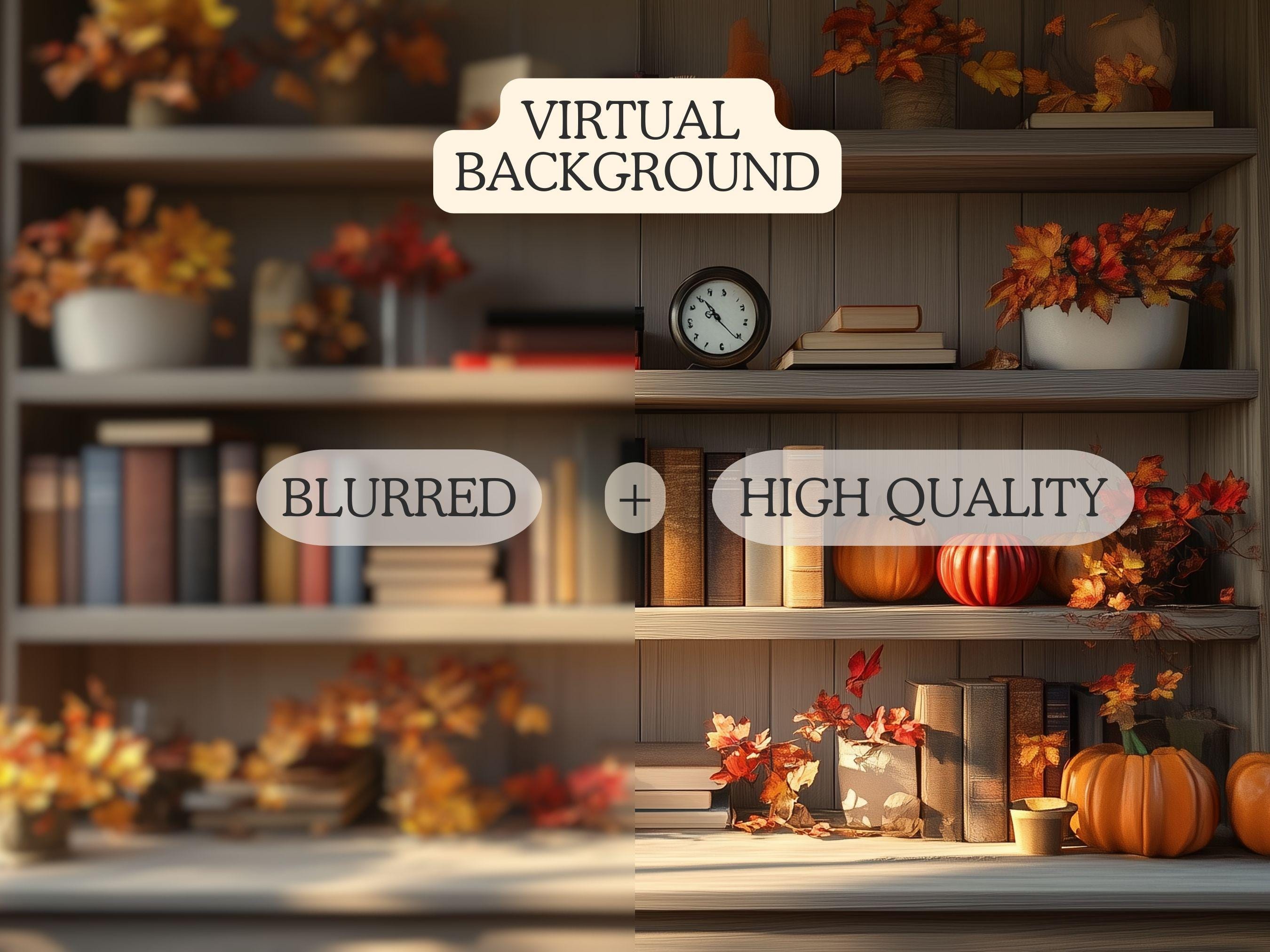 Autumn Office Fall Bookshelf Zoom Backgrounds, 16:9 Ratio, Pumpkin ...