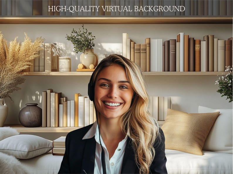 Virtual Background Bookshelf for Zoom Meetings, Home Office Background for Online Meetings 16:9 ...