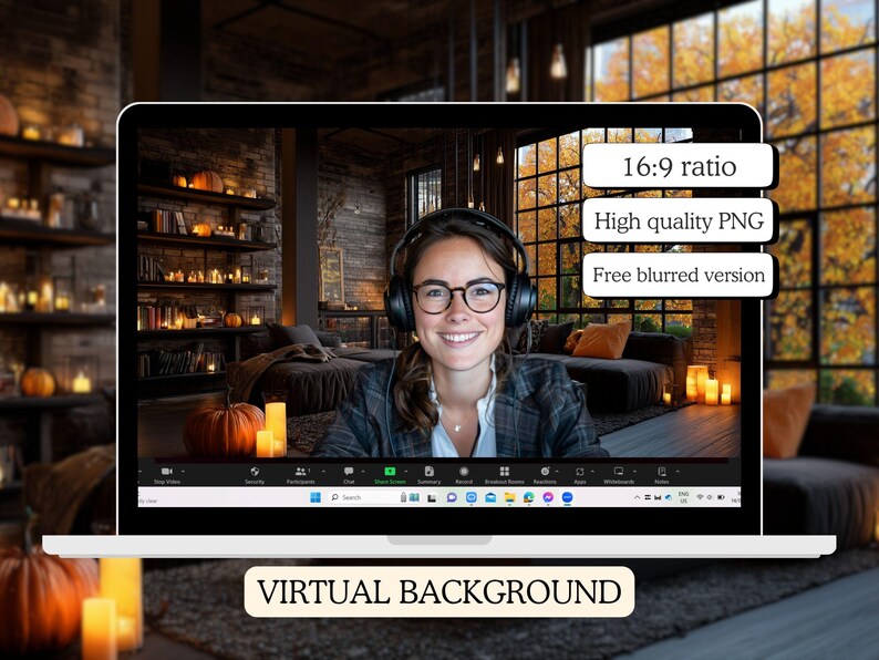 Autumn Zoom Background | Halloween Virtual Backdrop | Cozy Pumpkin ...