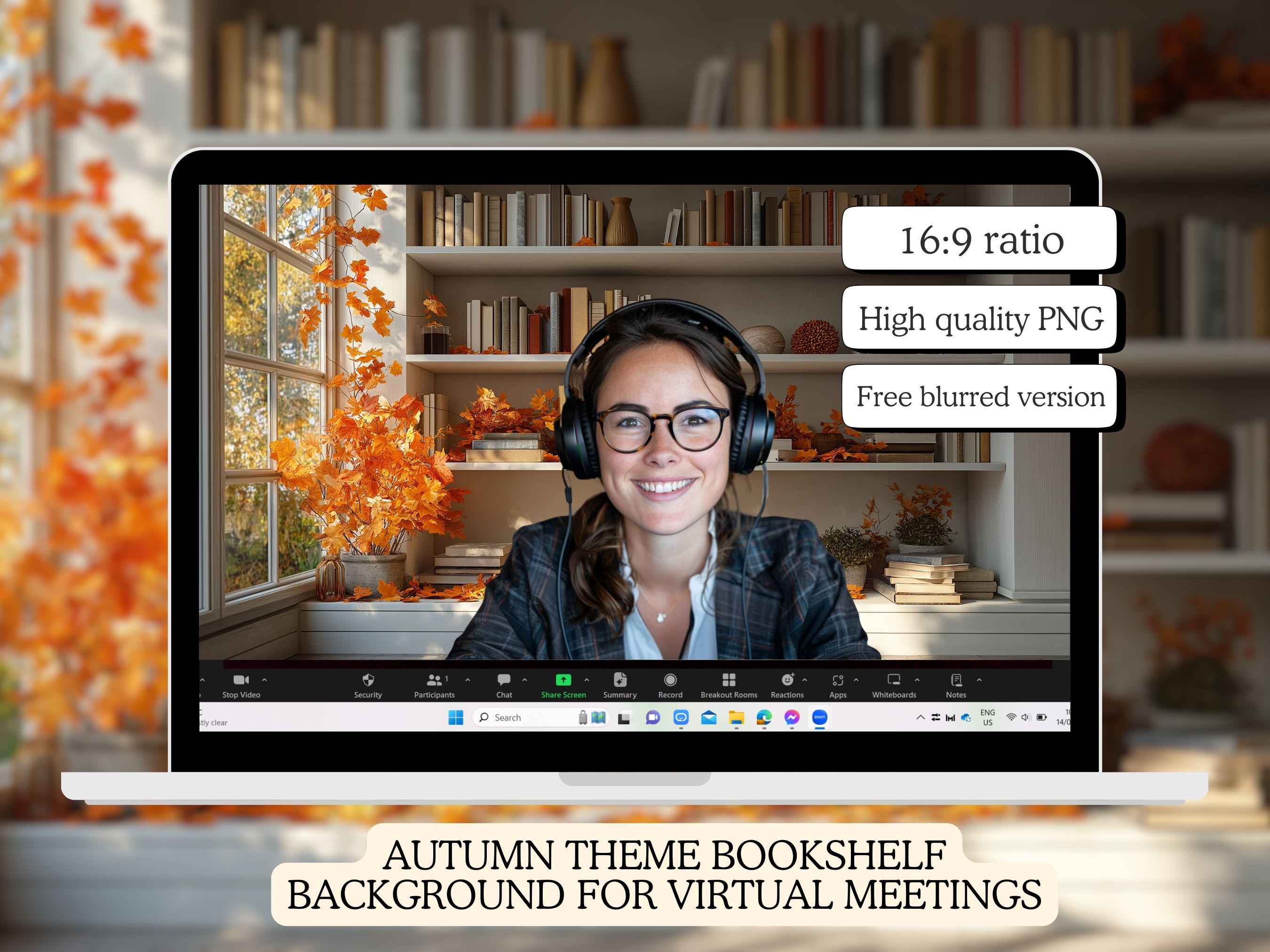 Autumn Theme Bookshelf Virtual Background | Cozy Fall Backdrop for Zoom ...