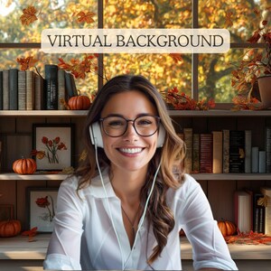 Autumn Theme Bookshelf Virtual Background | Cozy Fall Backdrop for Zoom ...