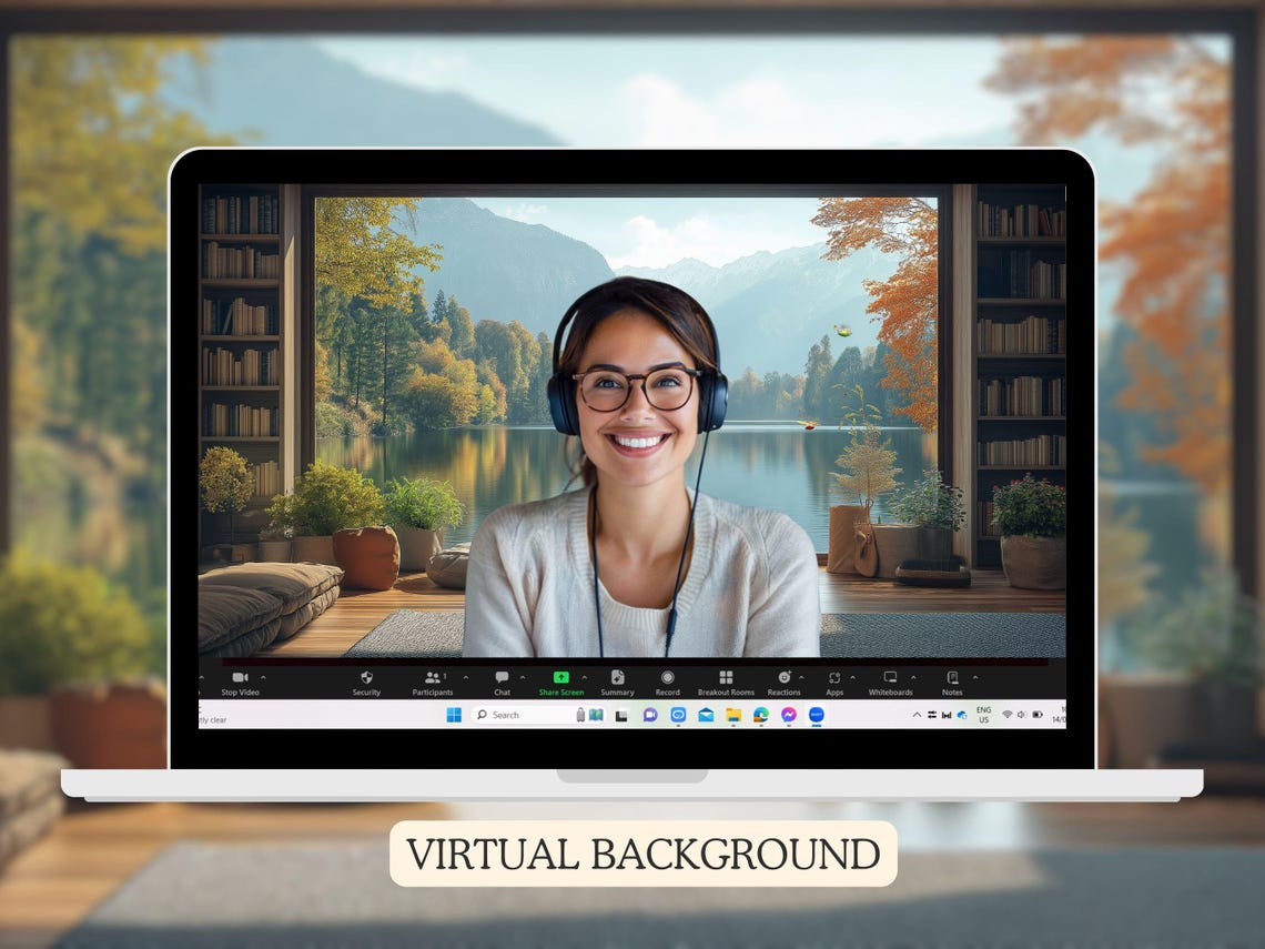 Autumn Lake View Virtual Background, Scenic Zoom Backdrop (digital ...