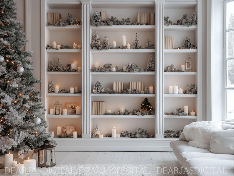 Winter Bookshelf Virtual Background Zoom Meetings, Christmas Themed Professional Home Office ...